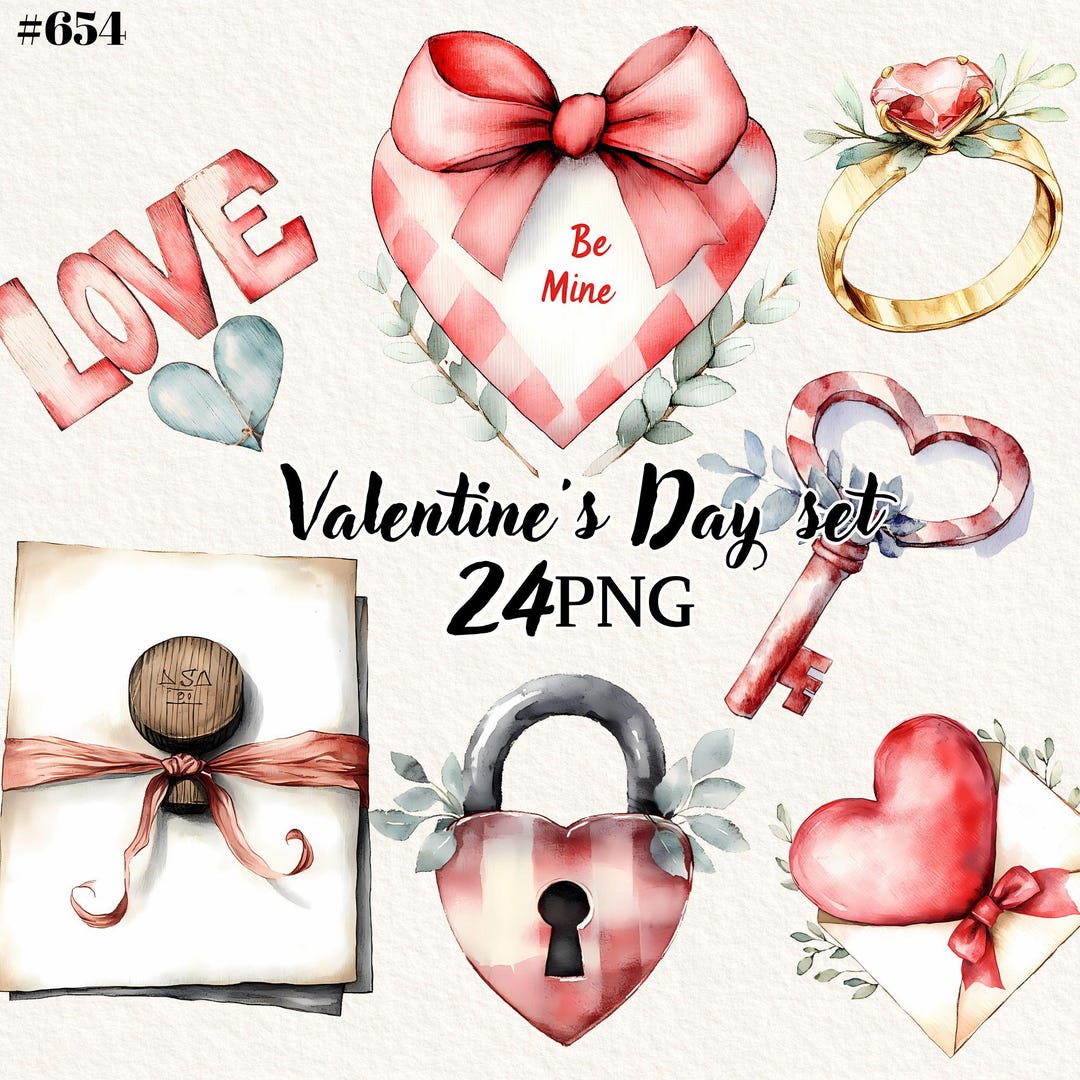 Valentines Day Clipart Bundle, Heart Png, Love Png, Retro Png Clipart ...