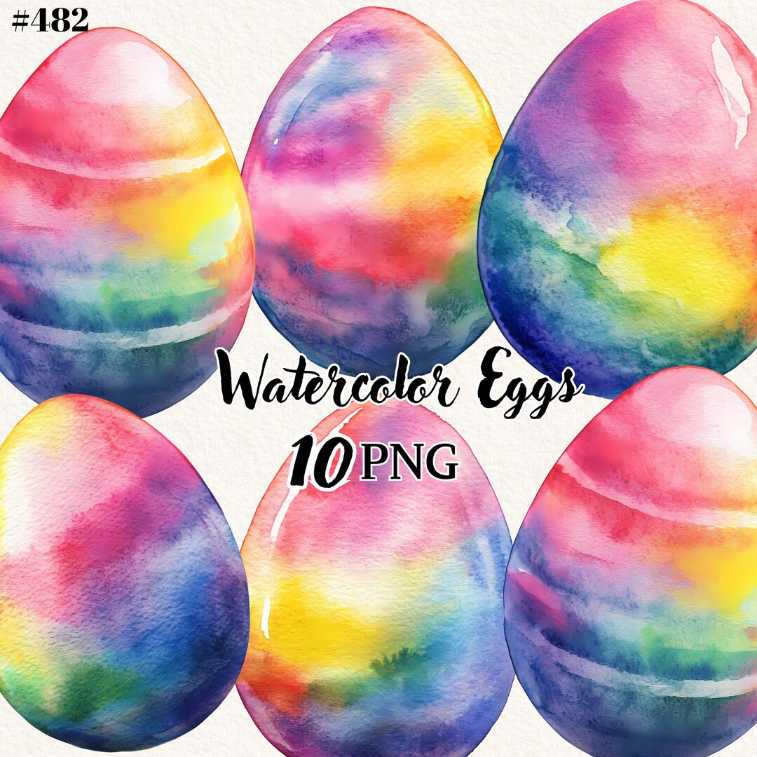 10 Watercolor Easter Egg Clipart Bundle, Easter Egg Png, Rainbow Easter ...