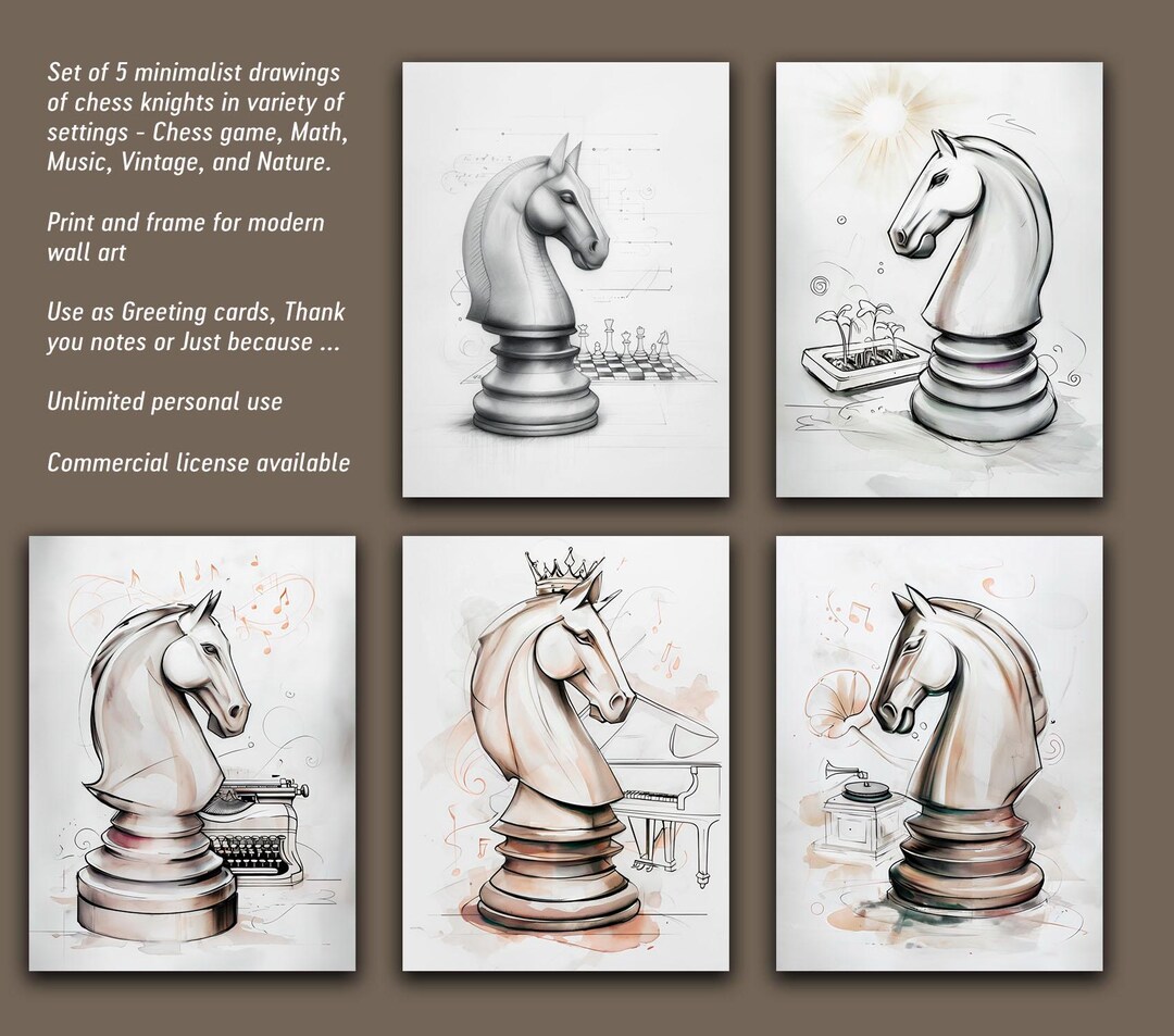 Chess Knight Art Print Set – Unique Hand-drawn Chess Decor | Math ...