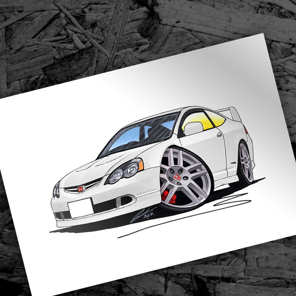 Honda Integra Type-r DC5 White Caricature Car Art Cartoon JDM Car Illustration Downloadable Wall ...