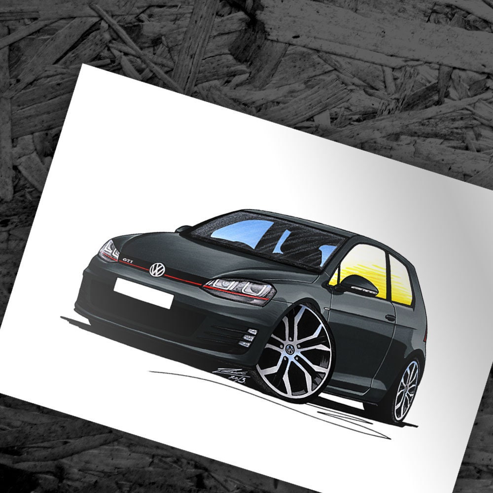 VW Golf Gti Car Art Volkswagen Golf Mk7 Cartoon Illustration Carbon ...