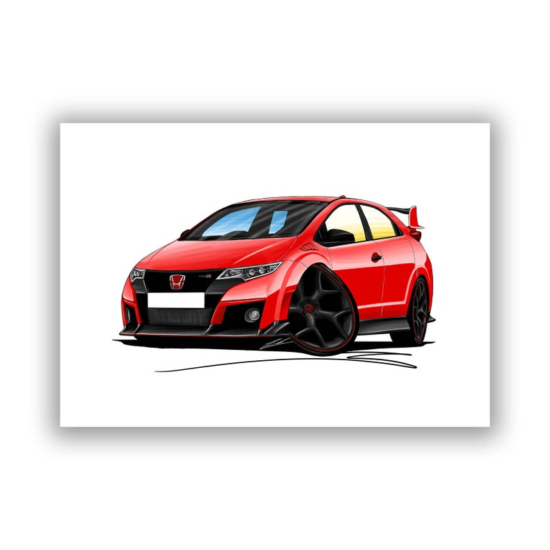 Honda Civic Type-r FK2 Red Caricature Car Art Cartoon JDM Car - Etsy