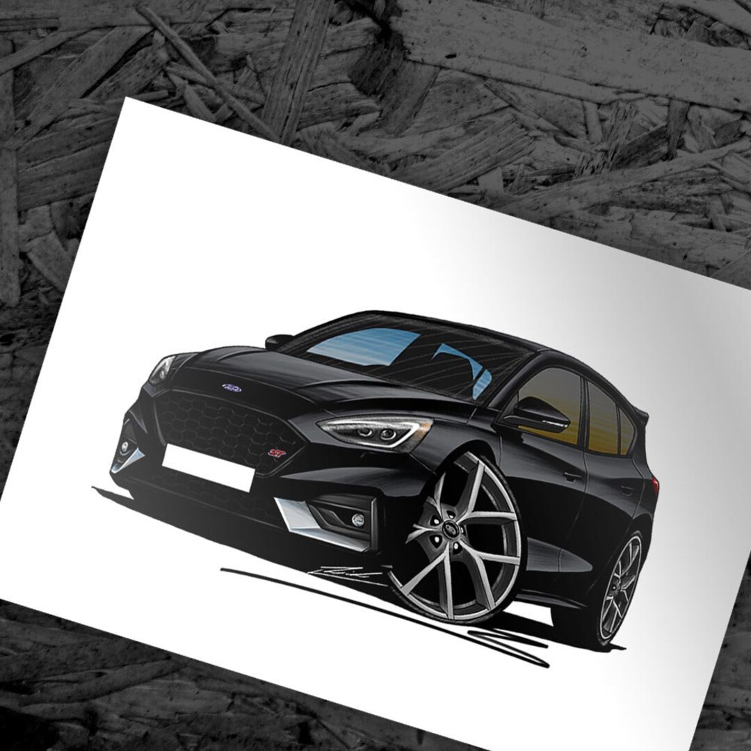 Ford Focus ST mk4 Black Caricature Car Art Cartoon Illustration ...