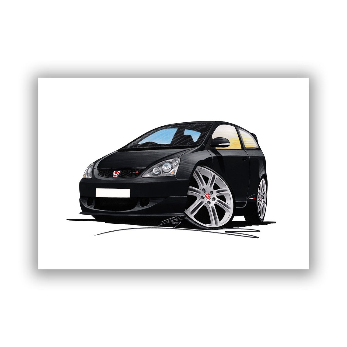 Honda Civic Type-r EP3 Black Caricature Car Art Cartoon JDM Car ...