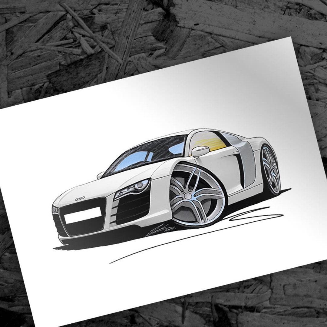 Audi R8 Car Art Cartoon Illustration White R8 Supercar Picture ...