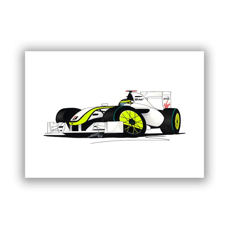 Jenson Button Sports Car Art Cartoon Illustration Printable Brawn GP F1 ...
