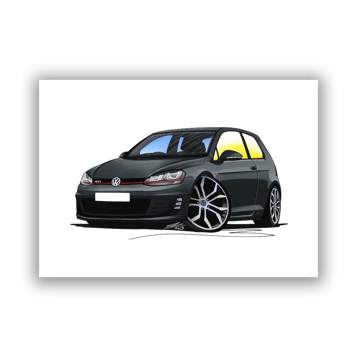 VW Golf Gti Car Art Volkswagen Golf Mk7 Cartoon Illustration Carbon ...