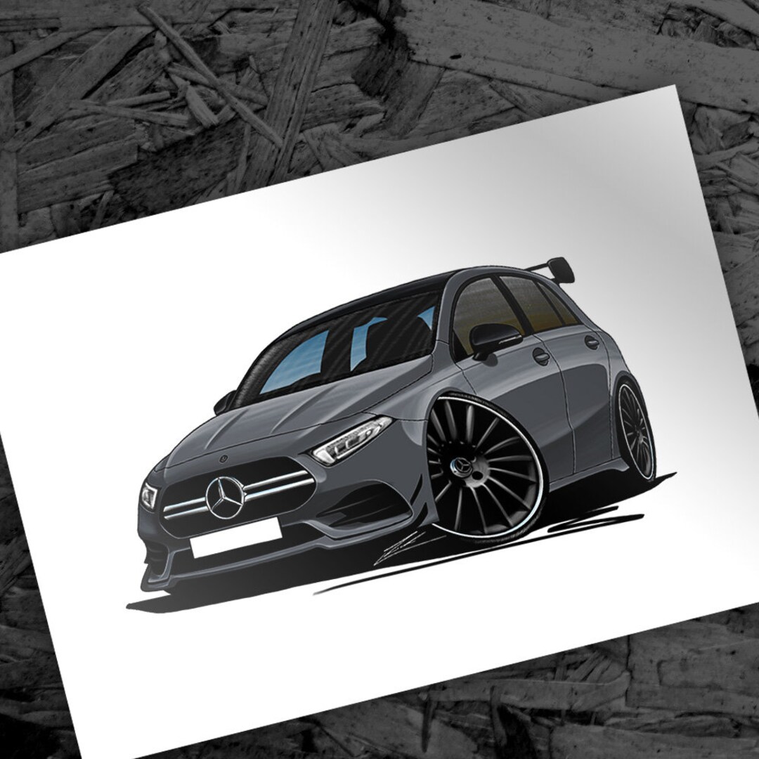 Mercedes A-class Car Art A35 AMG Cartoon Illustration Grey Merc AMG ...
