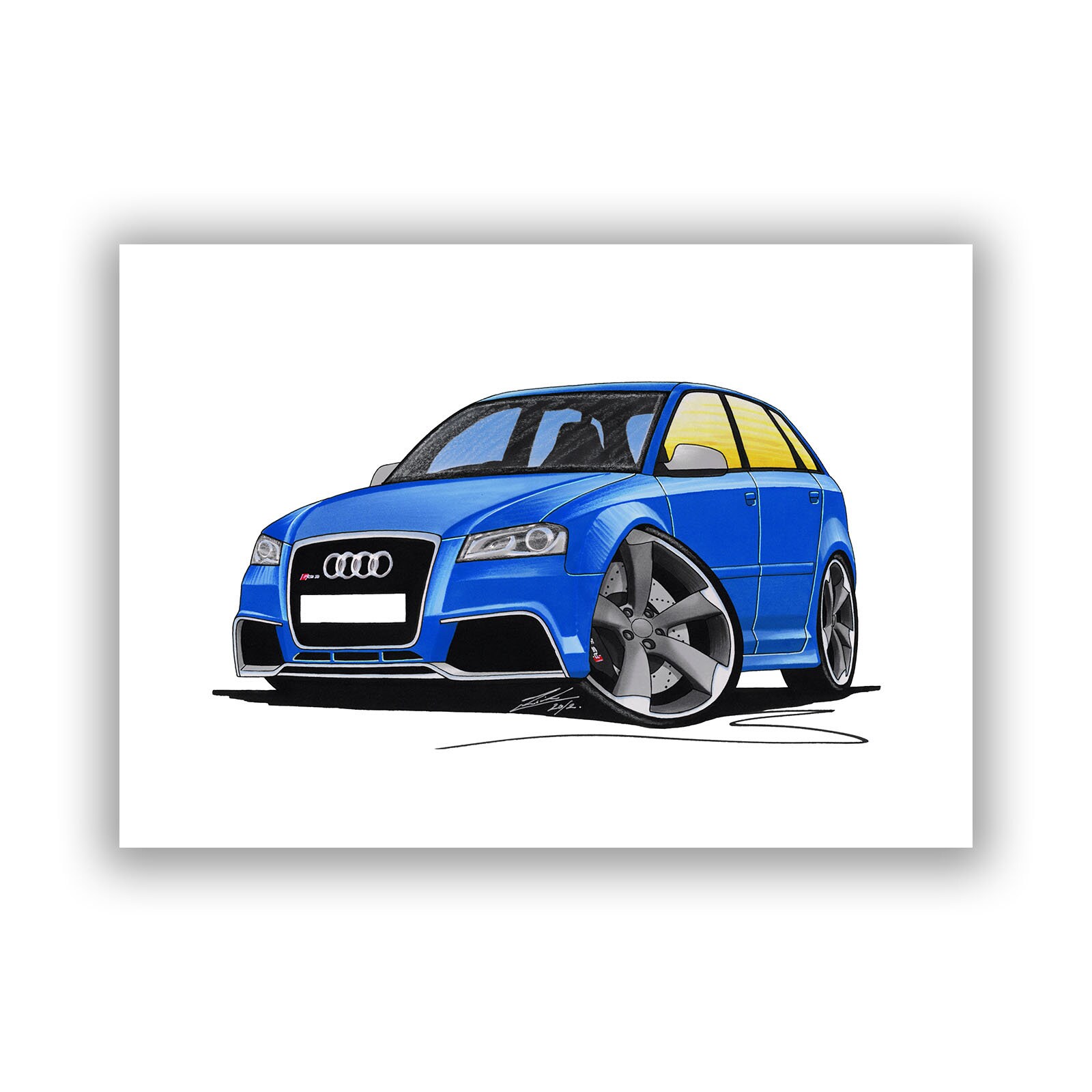 Audi RS3 Car Art Cartoon Illustration Grey Blue Audi A3 RS - Etsy