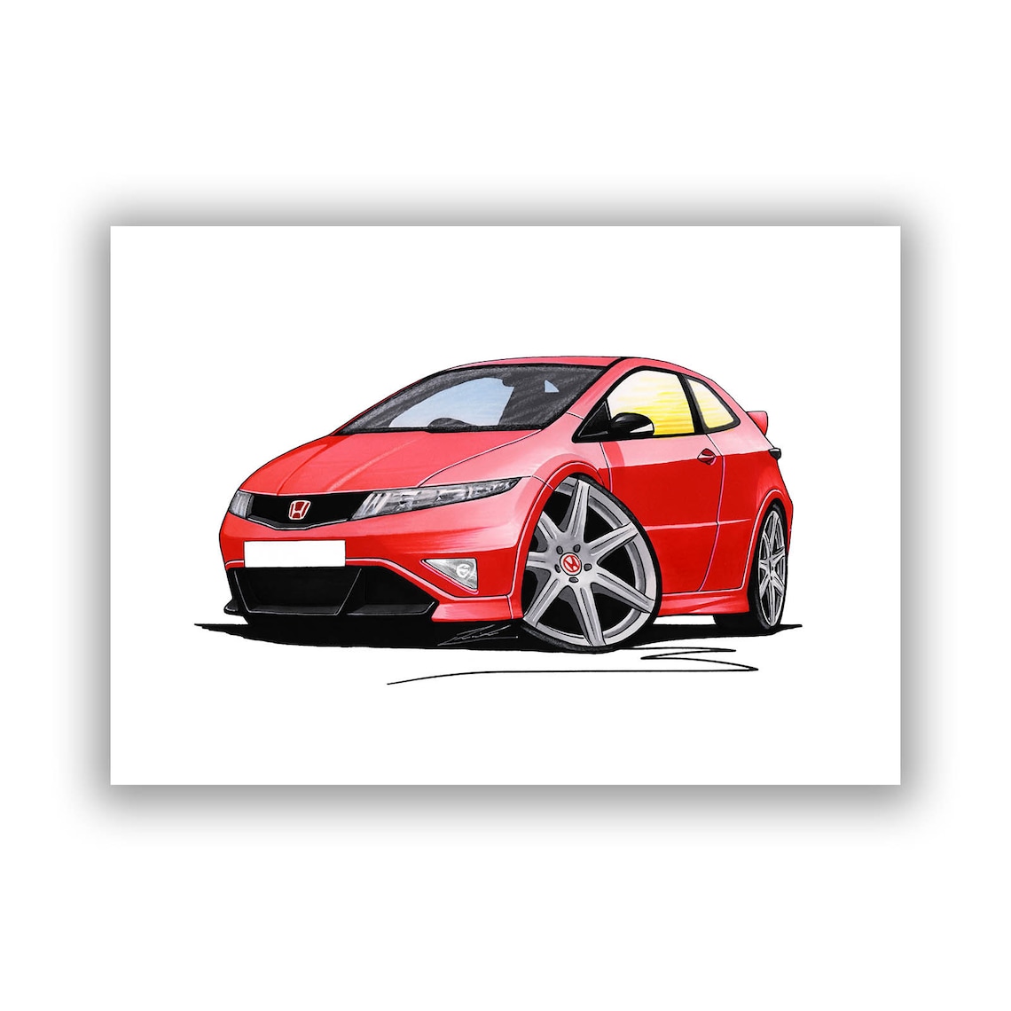Honda Civic Type-r FN2 Red Caricature Car Art Cartoon JDM Car ...