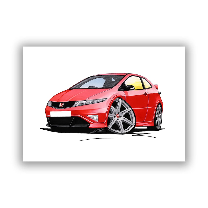Honda Civic Type-r FN2 Red Caricature Car Art Cartoon JDM Car - Etsy