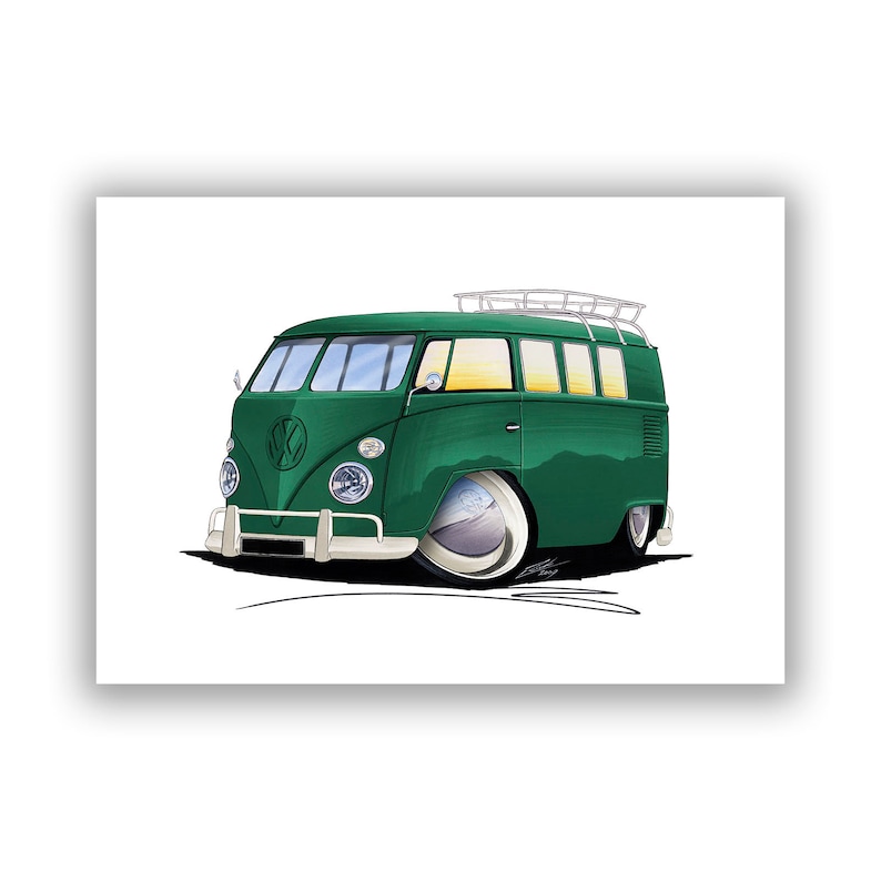 Retro Camper VW Splitty Bus Caricature Car Art Cartoon Split-screen ...