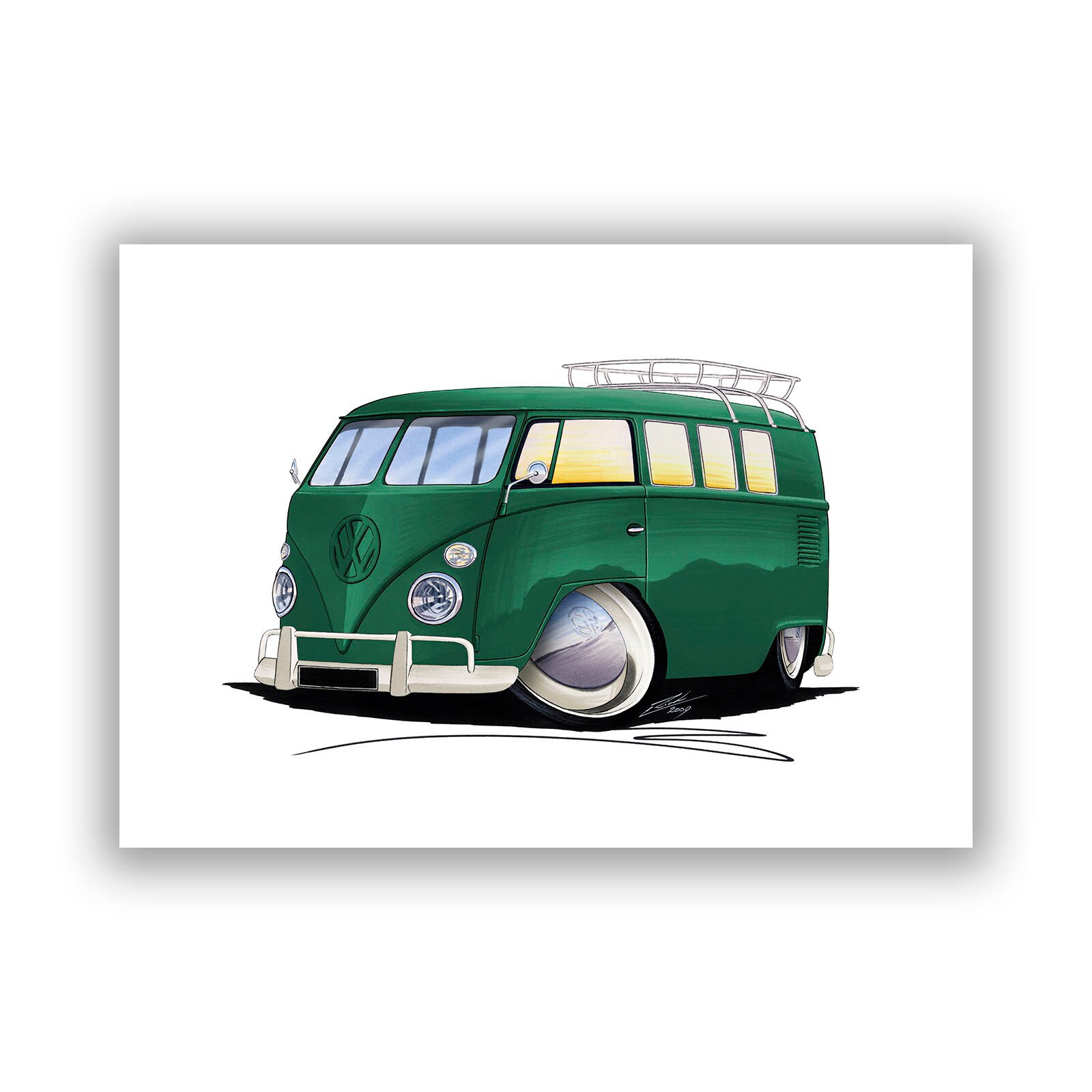 Retro Camper VW Splitty Bus Caricature Car Art Cartoon Split-screen ...