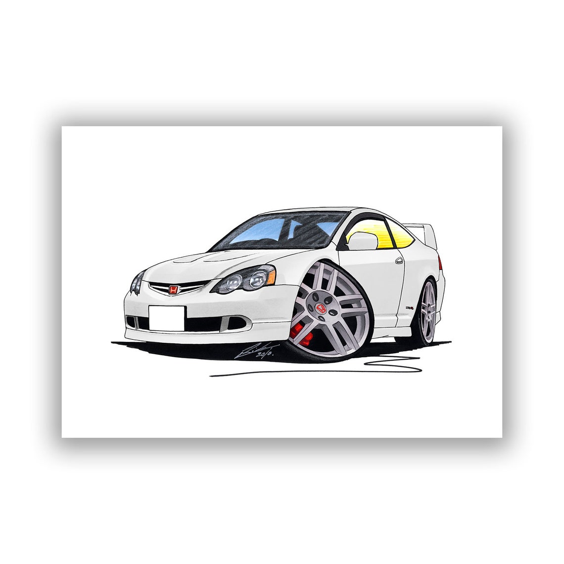 Honda Integra Type-r DC5 White Caricature Car Art Cartoon JDM Car ...