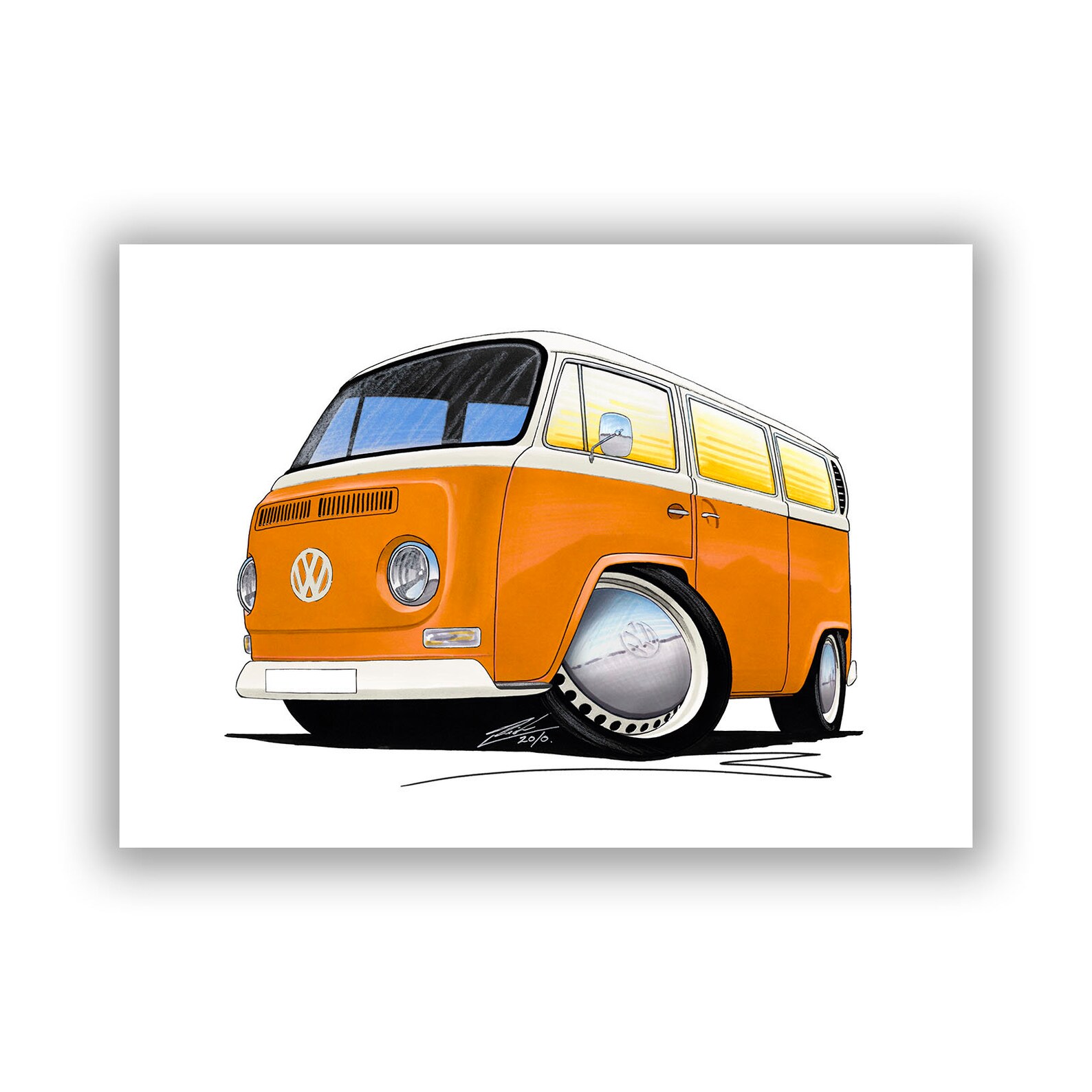 Retro Camper VW Bay Bus Caricature Car Art Cartoon Orange - Etsy