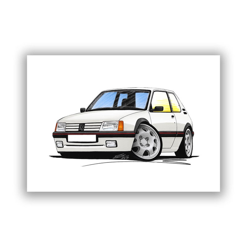 Peugeot 205 Gti Classic Car Art Cartoon Illustration White Peugeot 205 ...