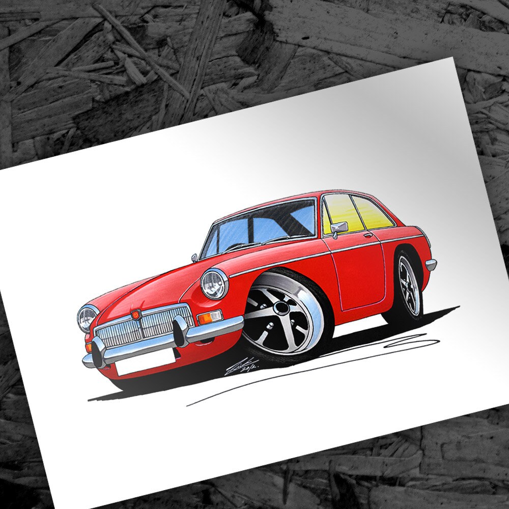 MGB GT Classic Sports Car Art Cartoon Illustration Printable British ...