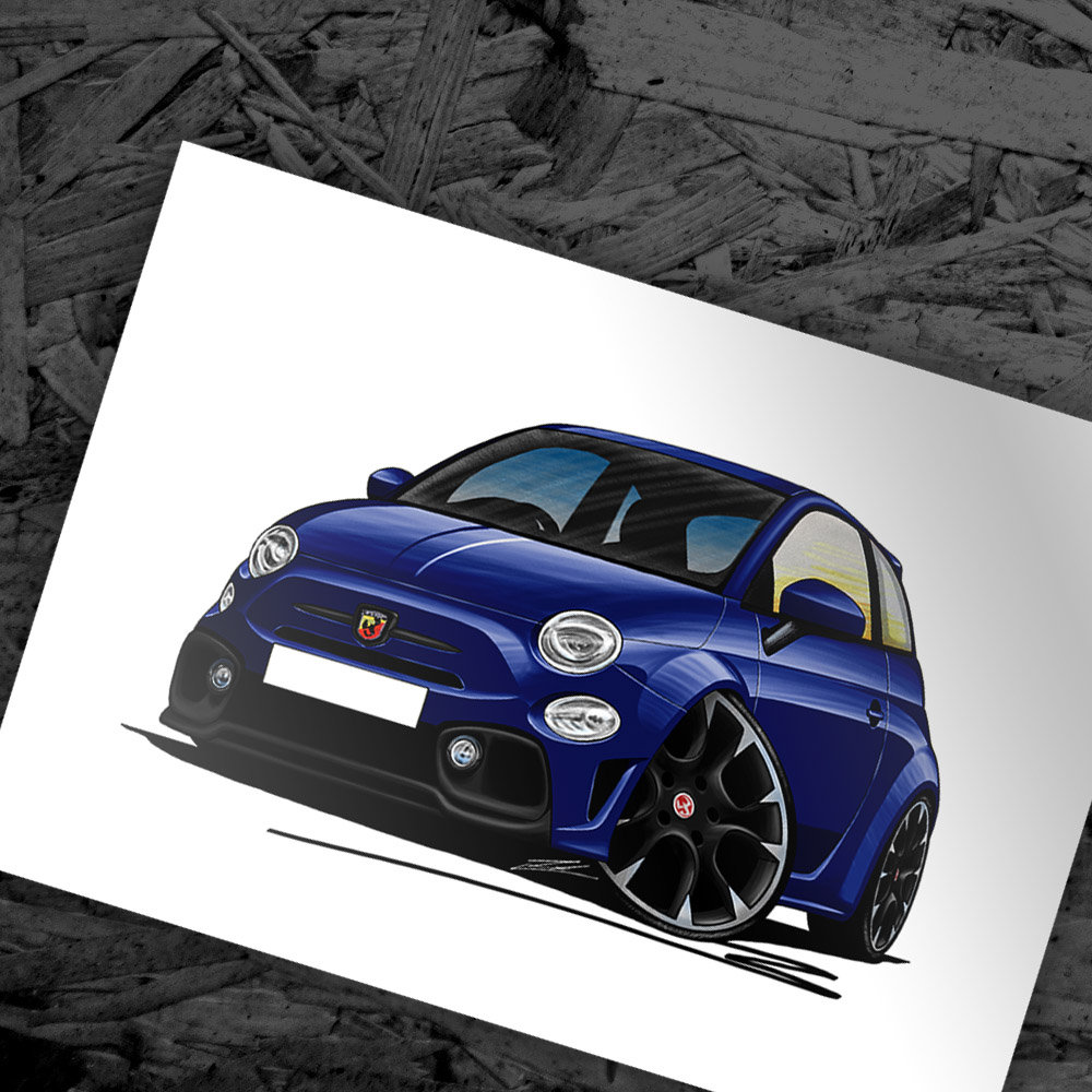 Fiat 500 Abarth Blue Caricature Car Art Cartoon Illustration ...