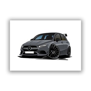 Mercedes A-class Car Art A35 AMG Cartoon Illustration Grey Merc AMG ...