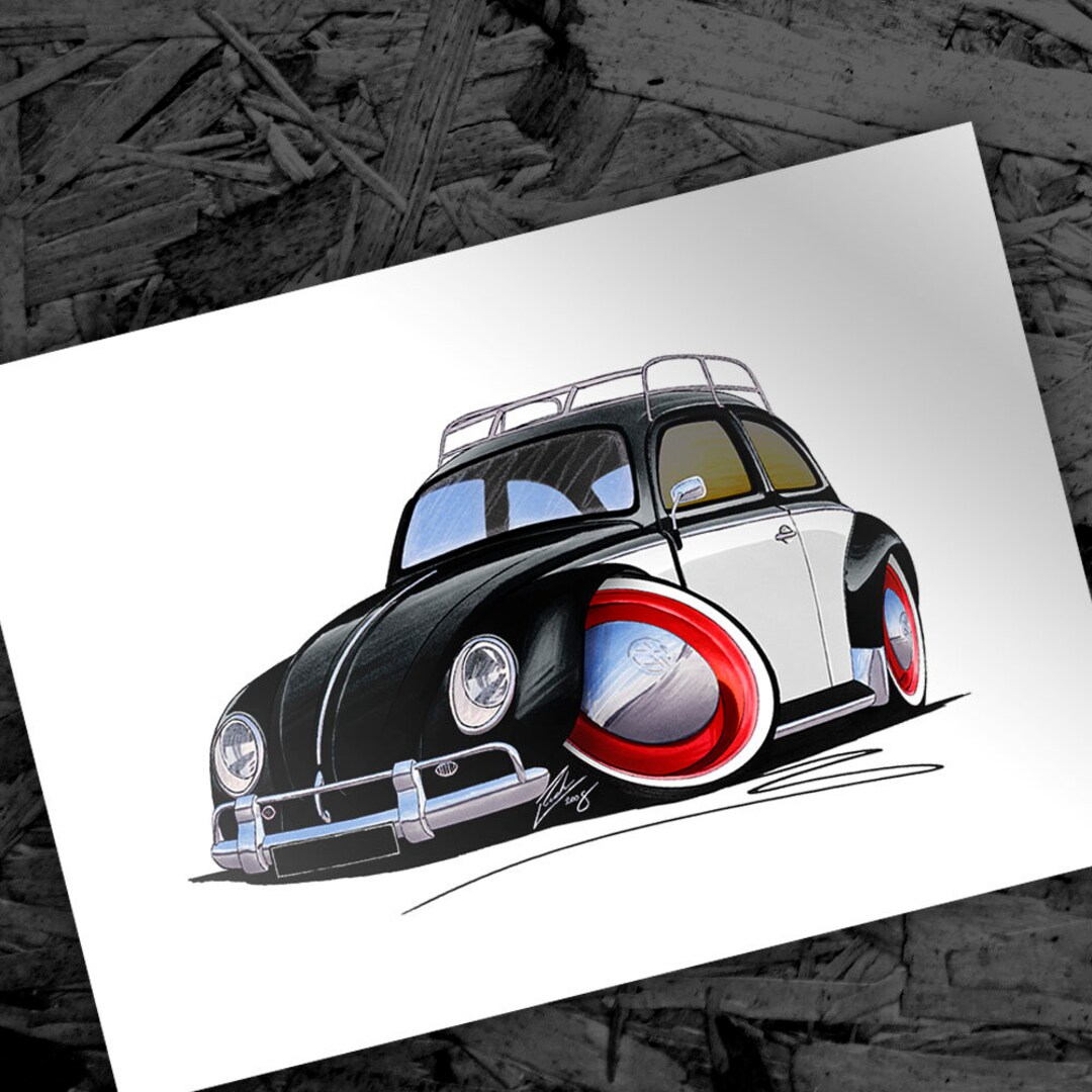 VW Beetle Caricature Car Art Drawing Beetle Cartoon Illustration ...