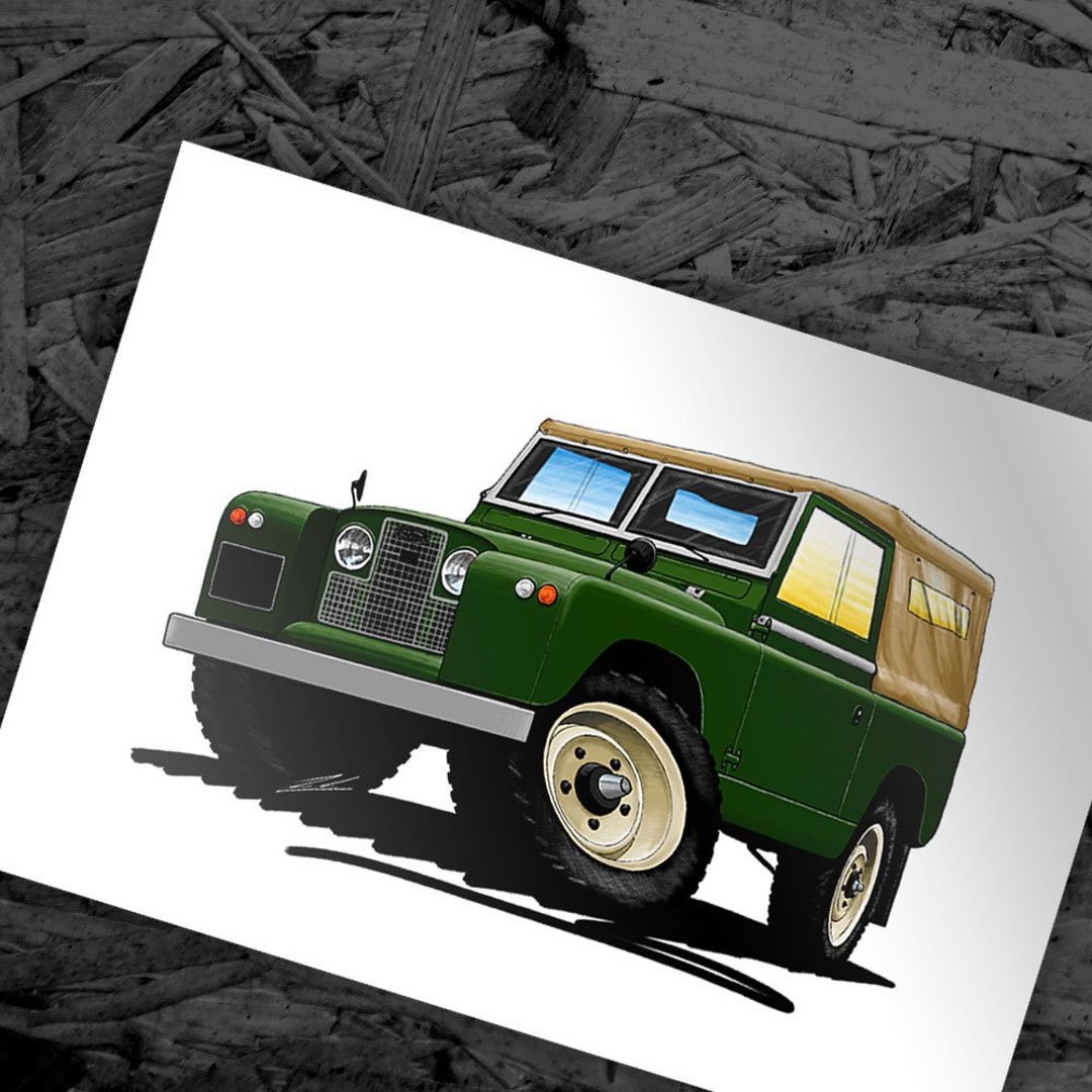 Land Rover Series 2 Caricature Car Art Vintage Green Landy 4x4 Offroad ...