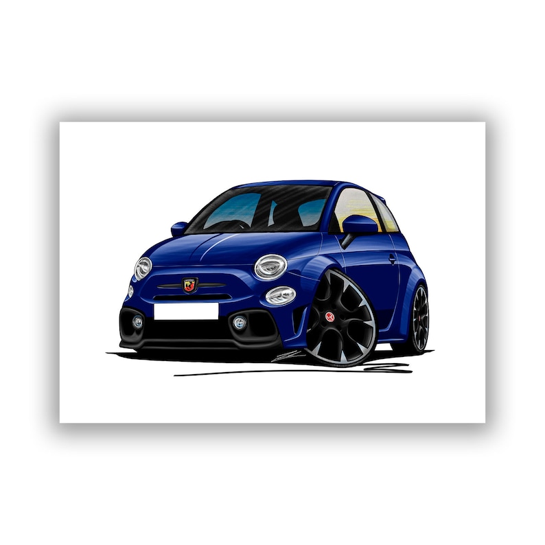 Fiat 500 Abarth Blue Caricature Car Art Cartoon Illustration ...