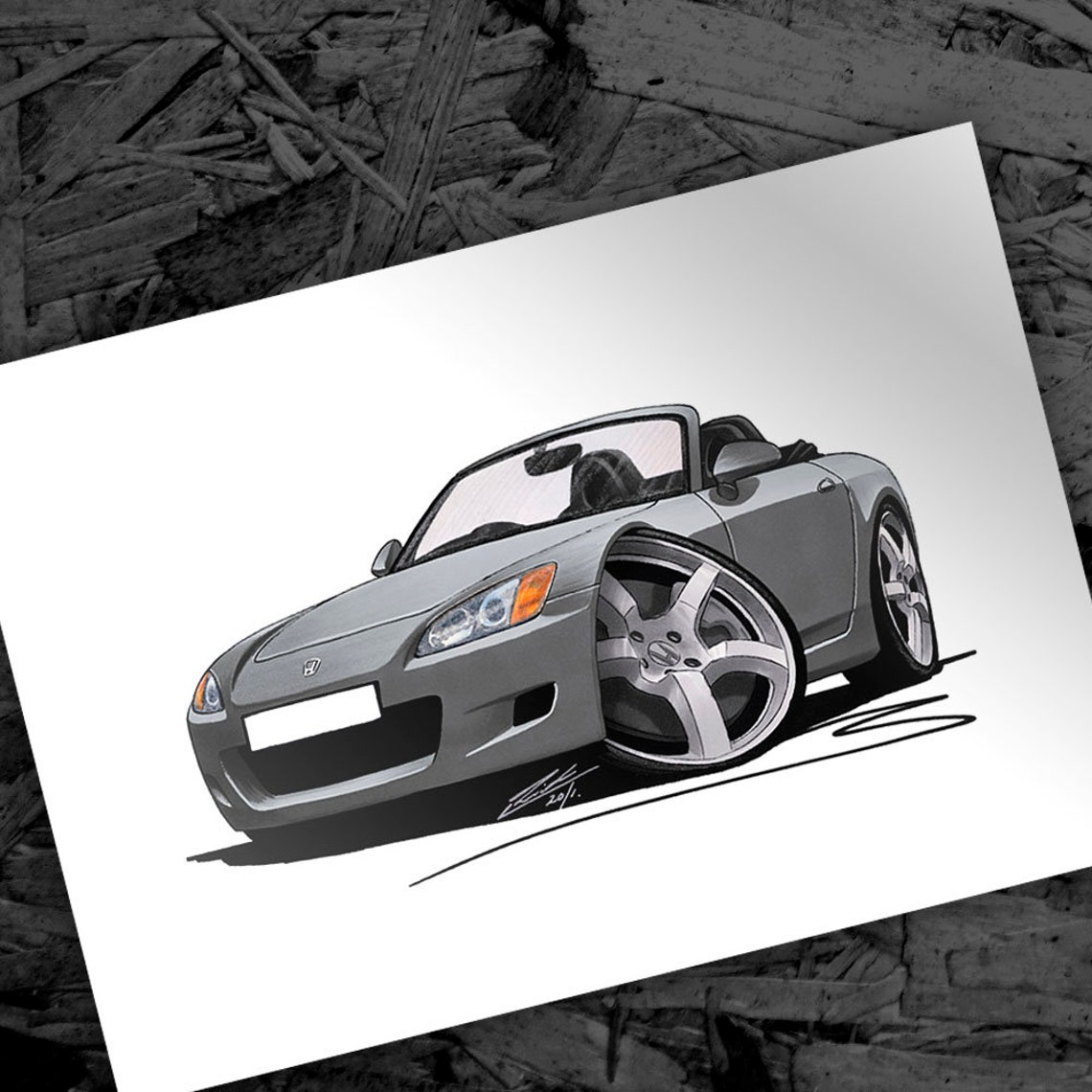 Honda S2000 Grey Caricature Car Art Cartoon JDM Car Illustration ...