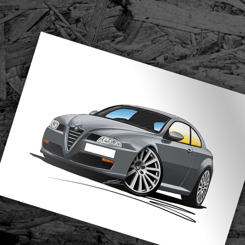 Alfa Romeo GT Car Art Cartoon Illustration Grey Sports Car Picture ...