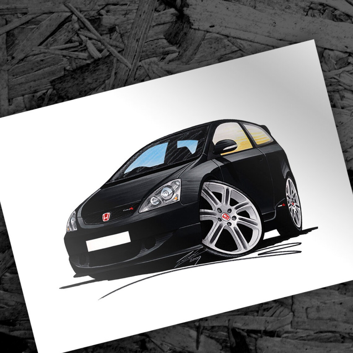 Honda Civic Type-r EP3 Black Caricature Car Art Cartoon JDM Car ...