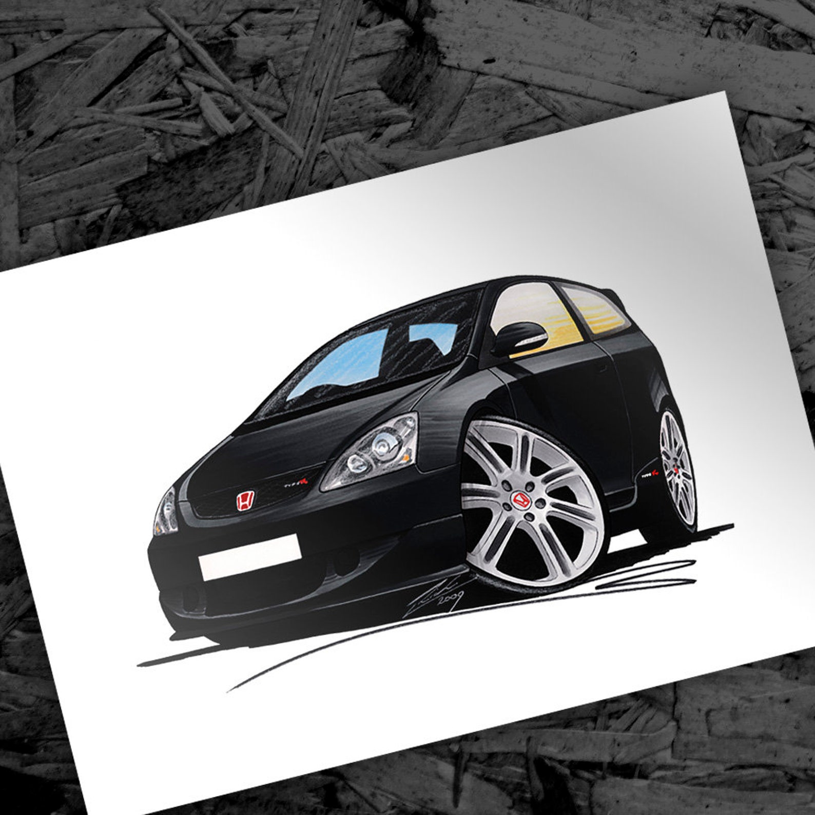 Honda Civic Type-r EP3 Black Caricature Car Art Cartoon JDM Car ...