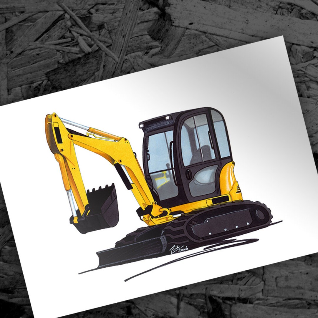 Excavator Car Art Builder Cartoon Digger Illustration Printable Digger ...