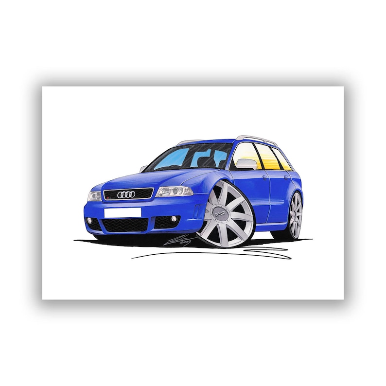 Audi RS4 Avant Car Art Cartoon Illustration Nogaro Blue Audi A4 RS ...