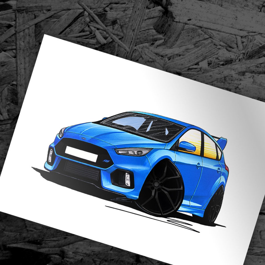 Ford Focus RS mk3 Blue Caricature Car Art Cartoon Illustration ...