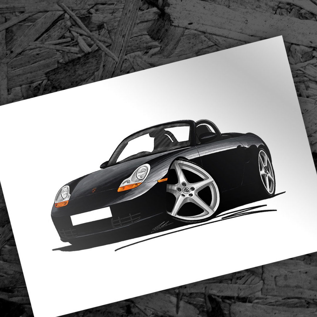 Porsche Boxster Car Art Roadster Cartoon Illustration Sports Car Black ...