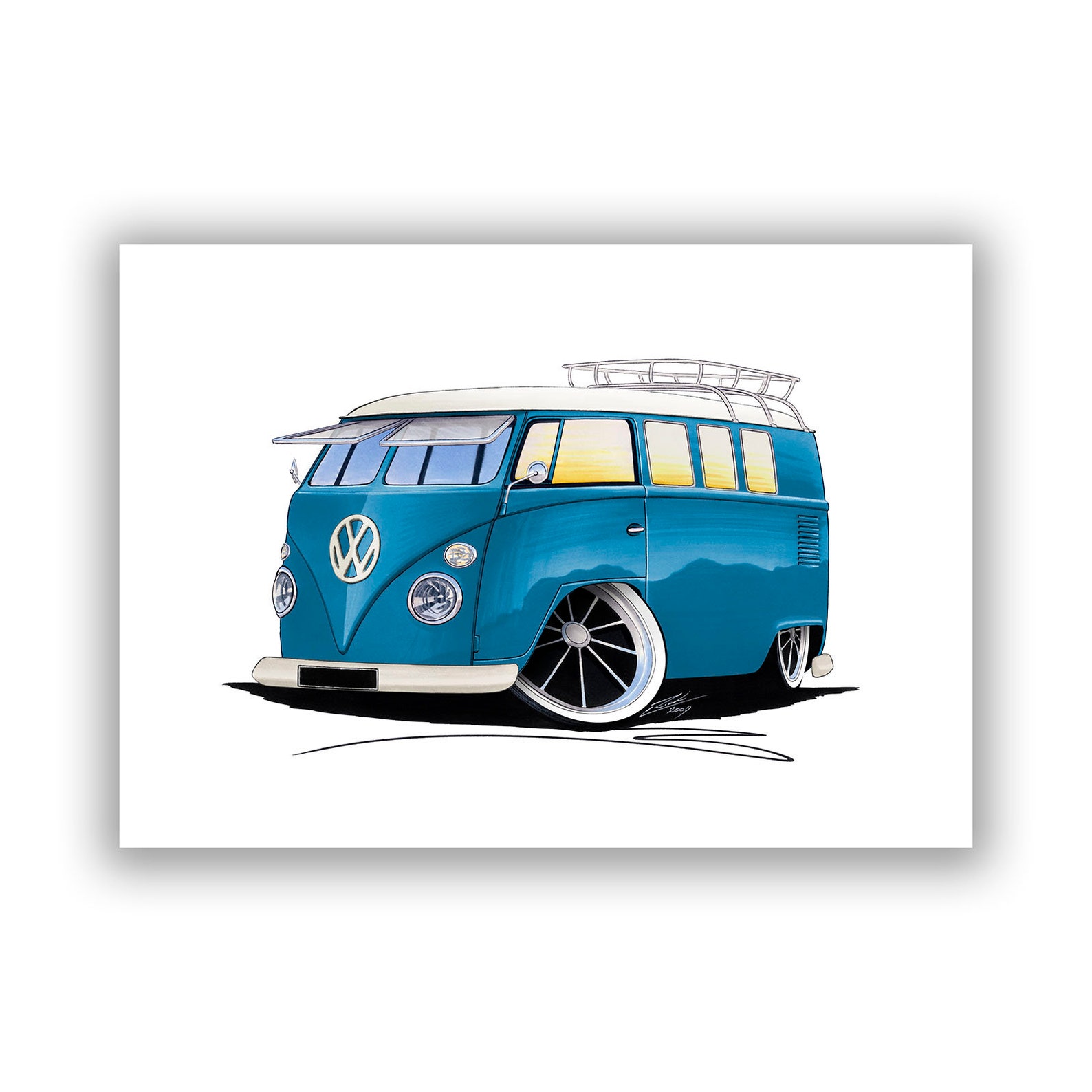 Retro Camper VW Splitty Bus Caricature Car Art Cartoon Split-screen ...