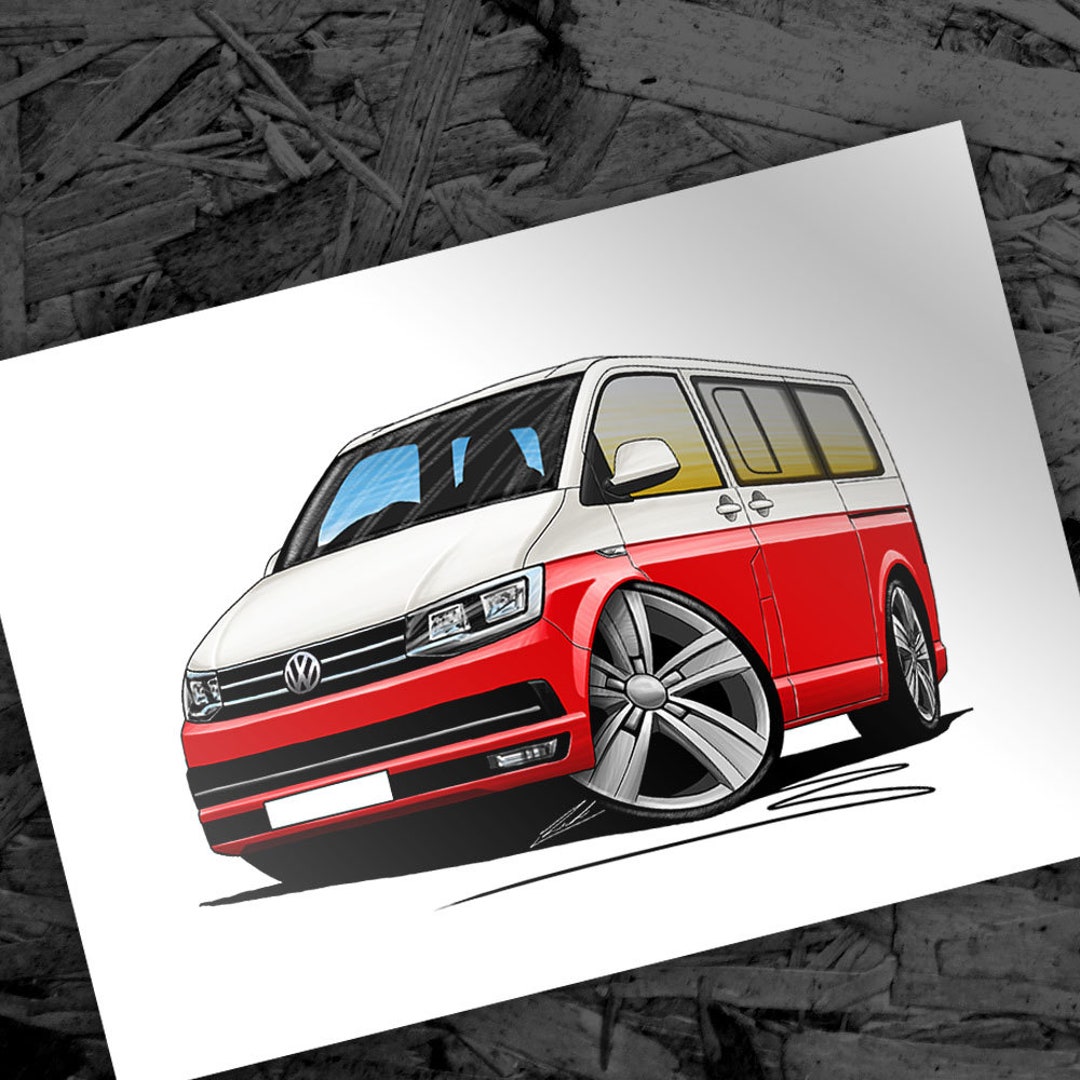 VW T6 California Caricature Car Art Cartoon Campervan Illustration ...