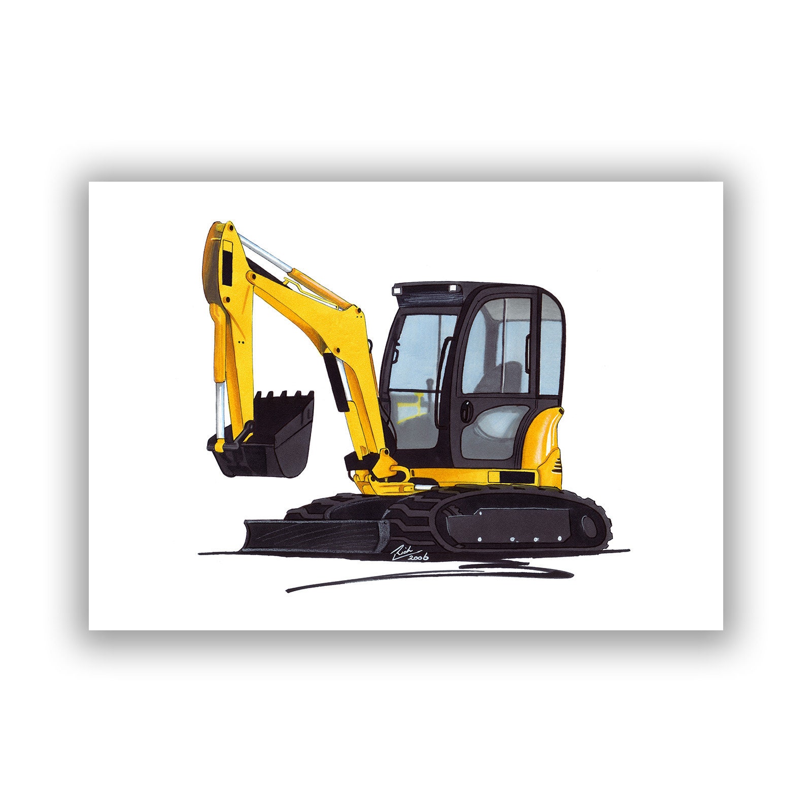 Excavator Car Art Builder Cartoon Digger Illustration Printable Digger ...