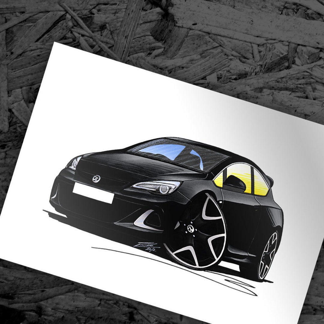 Vauxhall Astra VXR Car Art Cartoon Poster Illustration Black Astra Mk6 ...