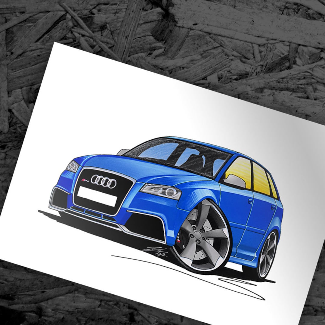 Audi RS3 Car Art Cartoon Illustration Grey Blue Audi A3 RS - Etsy