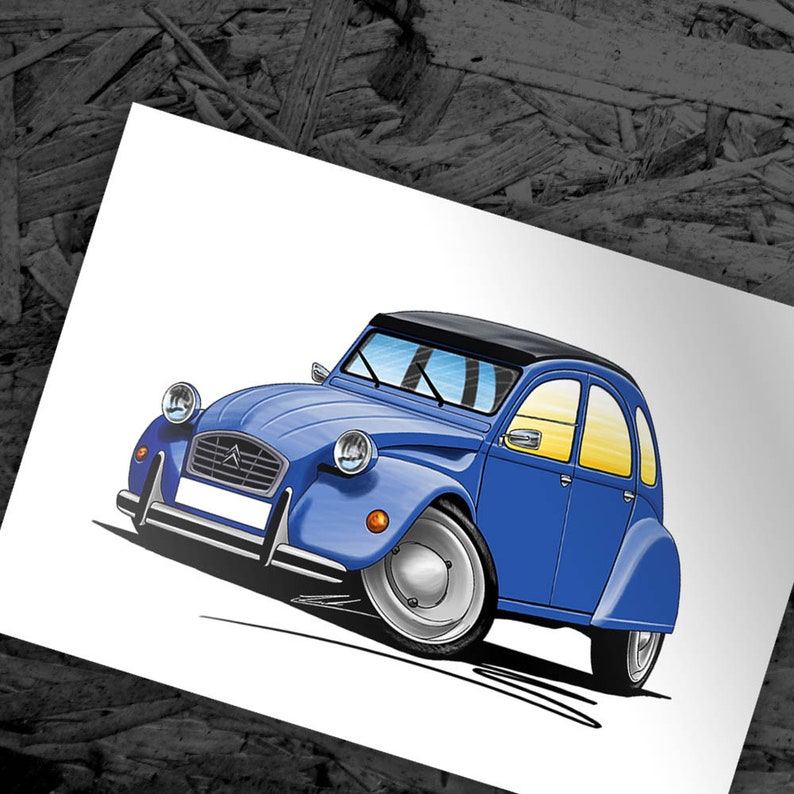 Citroen 2CV Print Télécharger Caricature Car Art vintage French Car ...