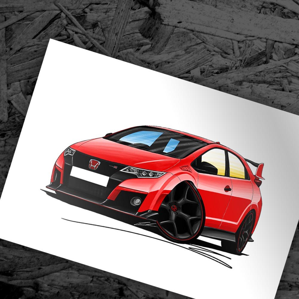 Honda Civic Type-r FK2 Red Caricature Car Art Cartoon JDM Car - Etsy