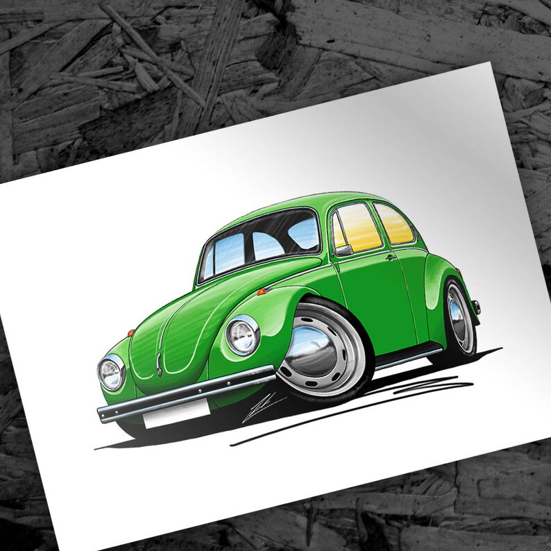 VW Beetle Print Download Caricature Car Art Super Beetle Cartoon ...