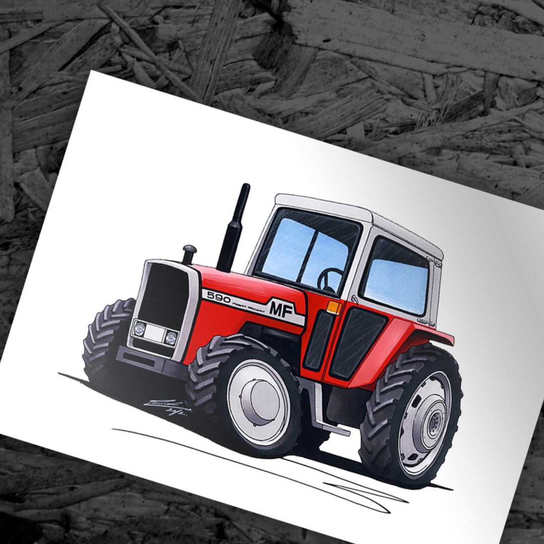 Tractor Car Art Massey Ferguson 590 Cartoon Illustration Printable ...