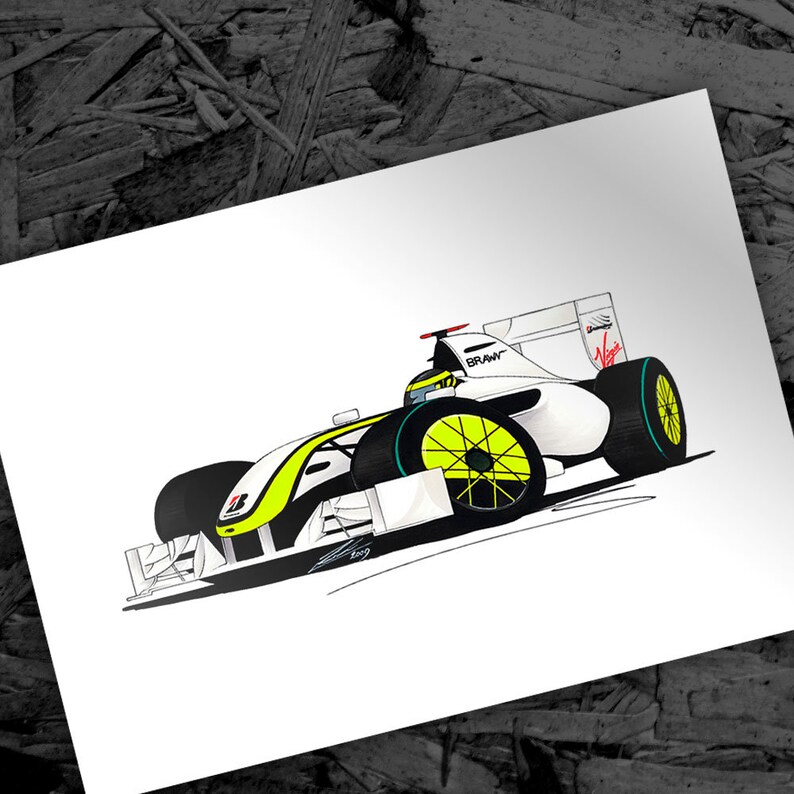 Jenson Button Sports Car Art Cartoon Illustration Printable Brawn GP F1 ...