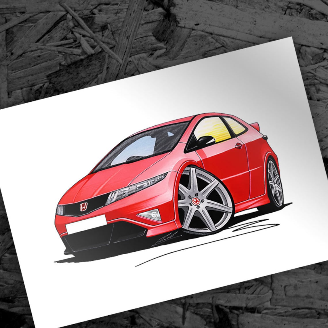 Honda Civic Type-r FN2 Red Caricature Car Art Cartoon JDM Car ...