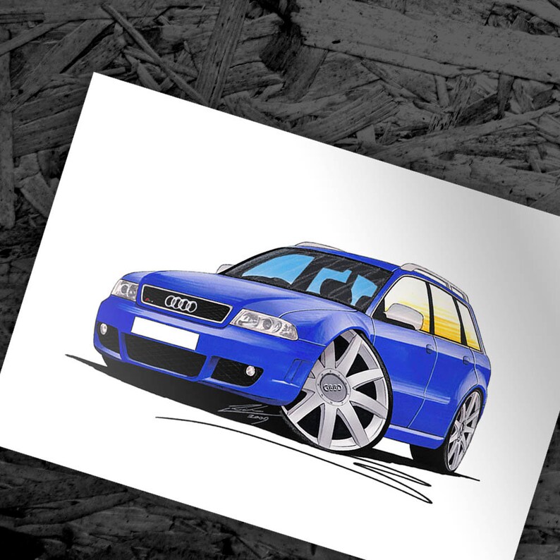 Audi RS4 Avant Car Art Cartoon Illustration Nogaro Blue Audi A4 RS ...