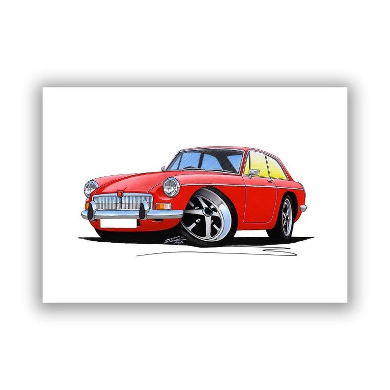 MGB GT Classic Sports Car Art Cartoon Illustration Printable British ...