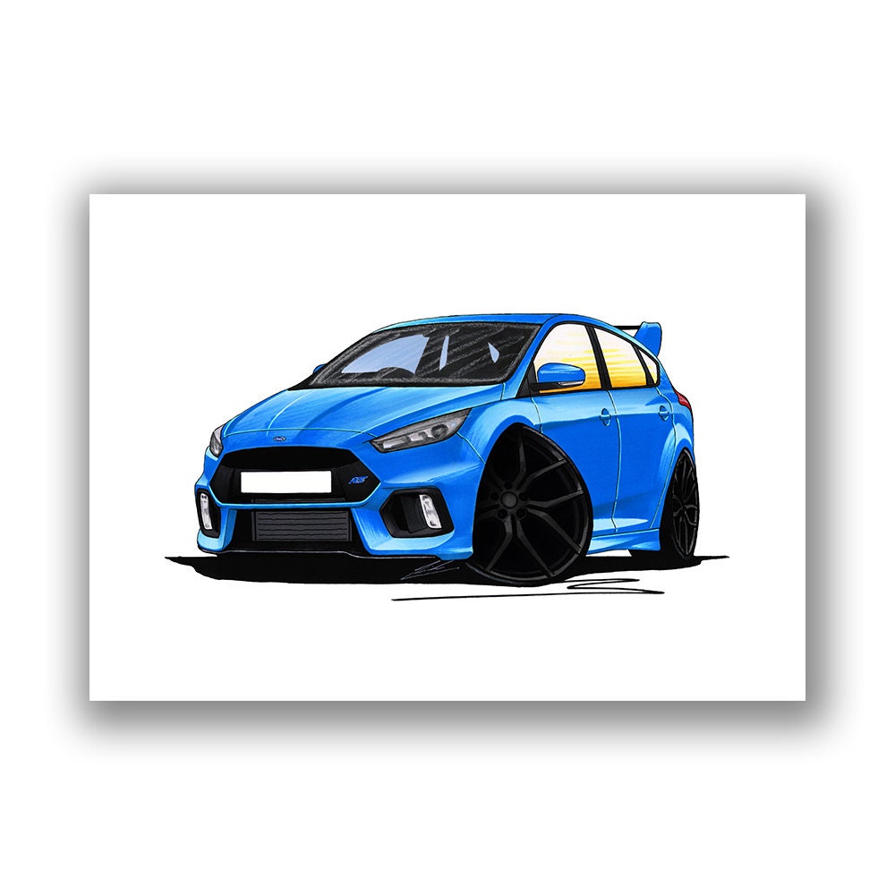 Ford Focus RS Mk3 Bleu Caricature Car Art Cartoon Illustration ...