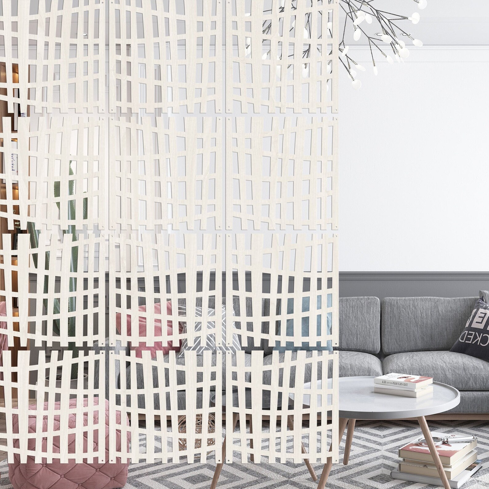 Gray Room Interior Wooden Room Divider Hanging Modern | Etsy