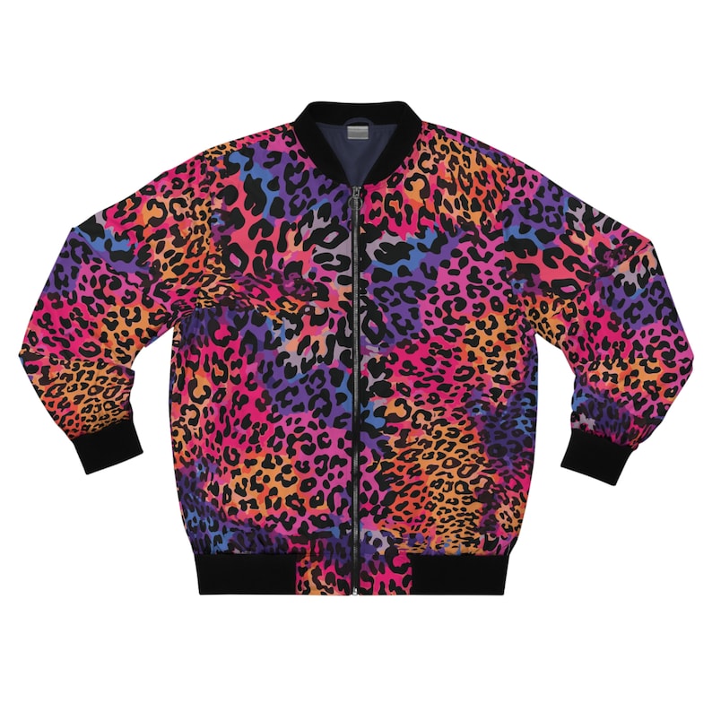 Rainbow Leopard Festival Bomber Jacket, Vibrant Rave Windbreaker, Neon ...